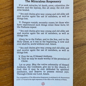 The Miraculous Responsory Prayer Catholic Holy Card, Saint Anthony of ...