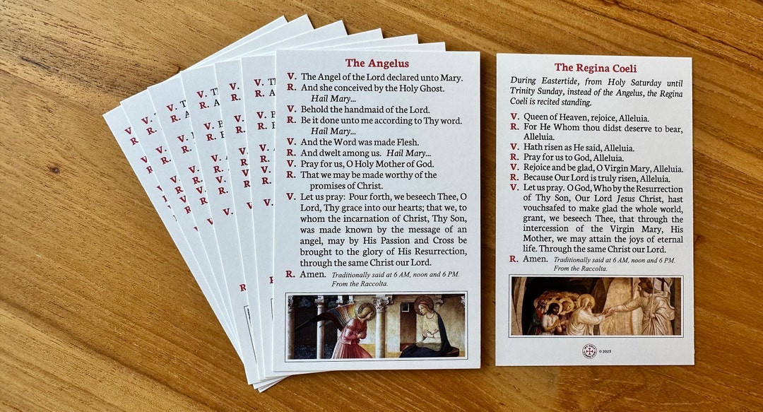 Angelus and Regina Coeli Prayer Cards: Catholic Traditional Prayers - Etsy