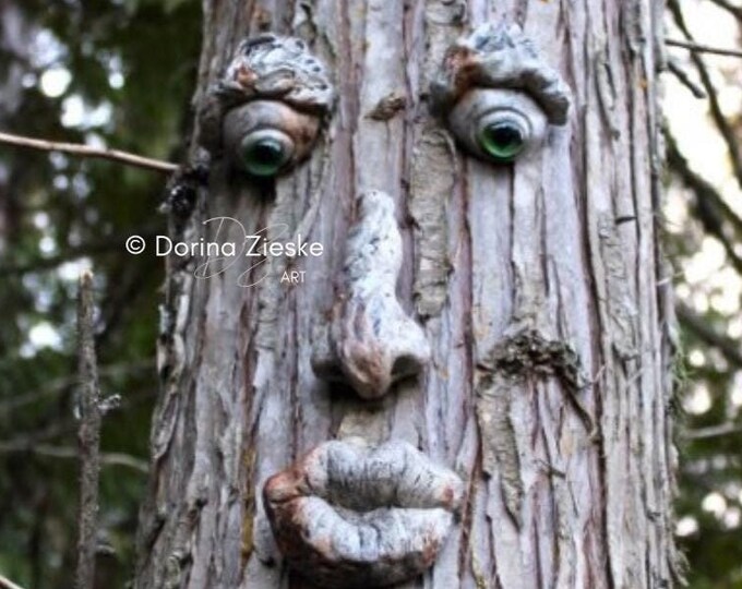 Tree Face, Concrete Tree Face, Hand Painted Tree Face, Fence Art, Yard ...