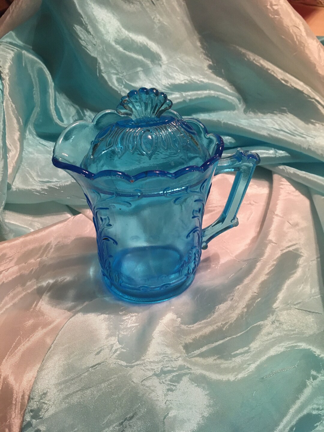 Vintage Aqua Depression Glass Pitcher Easter Dining Table Cream Pitcher ...
