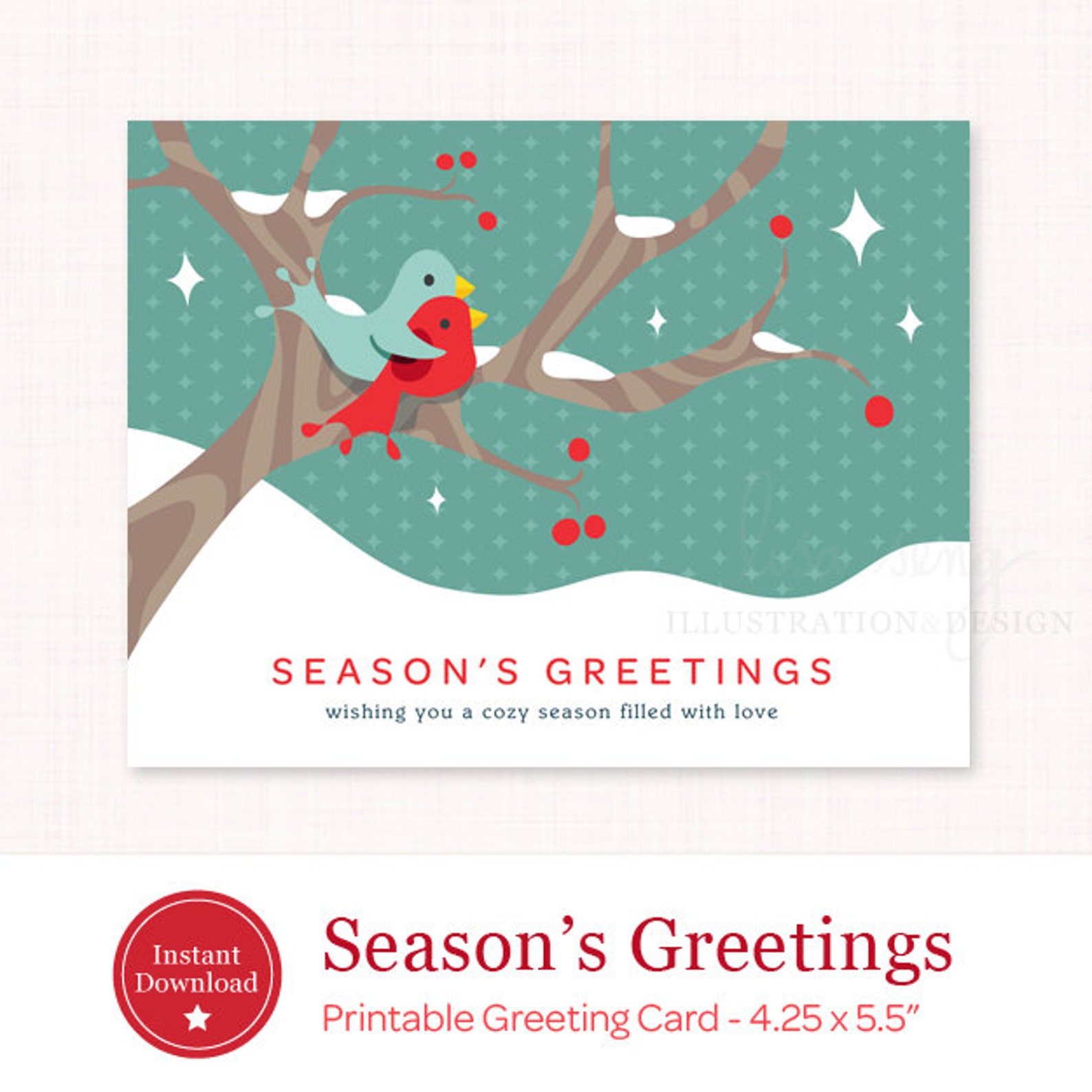Printable Holiday Card - Season's Greetings Printable Christmas Card ...