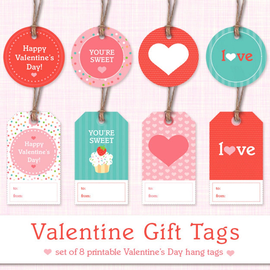 Printable Valentine Gift Tags - Set of 8 Valentine's Day Gift Labels ...