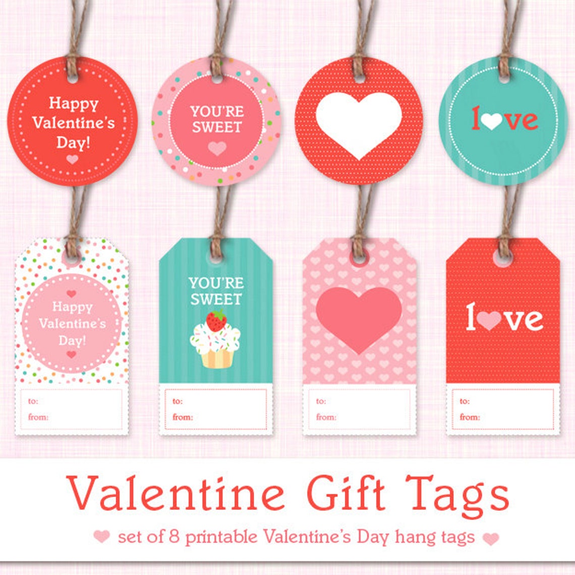 Printable Valentine Gift Tags - Set of 8 Valentine's Day Gift Labels ...