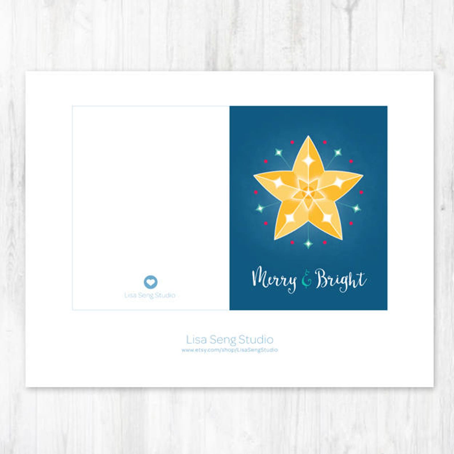Printable Christmas Card Shining Star - Christmas Star Instant Download ...