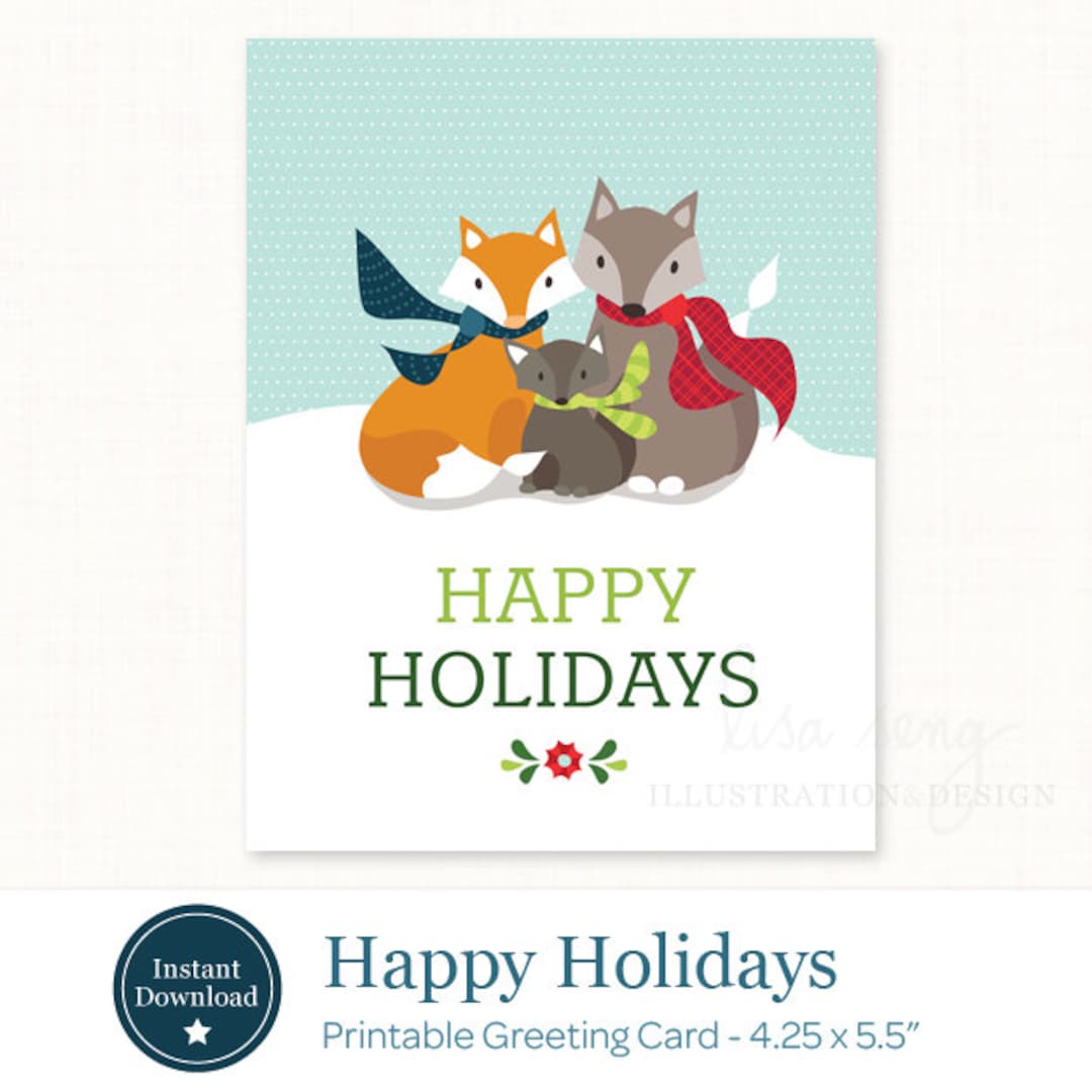 Happy Holidays Printable Christmas Card - Printable Holiday Card PDF ...