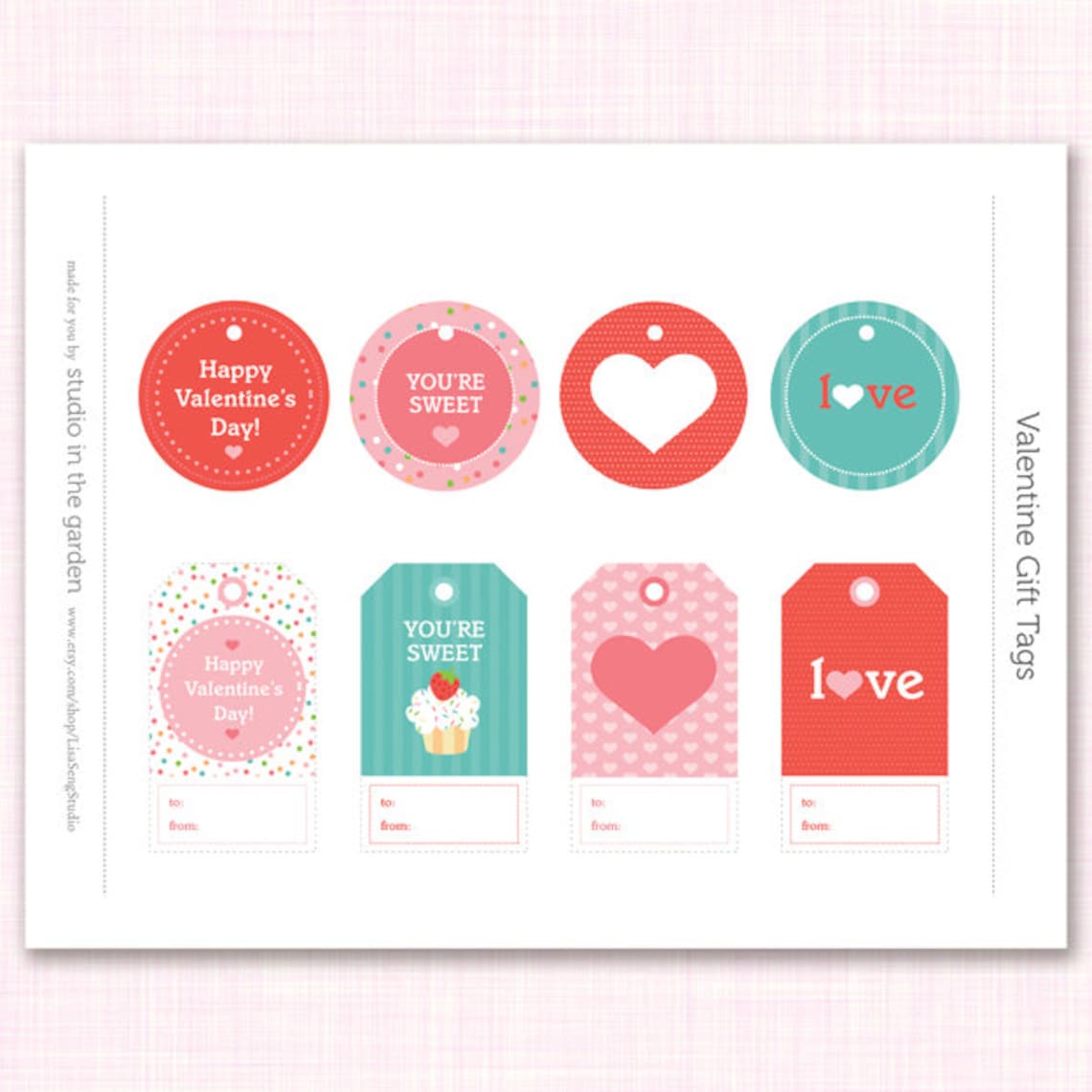 Printable Valentine Gift Tags - Set of 8 Valentine's Day Gift Labels ...