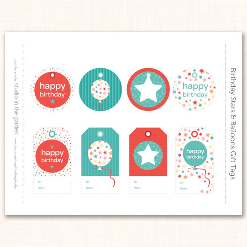 Printable Birthday Gift Tags - Instant Download Digital Gift Labels ...