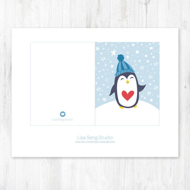 Printable Christmas Card - Penguin Holiday Card - Instant Download ...