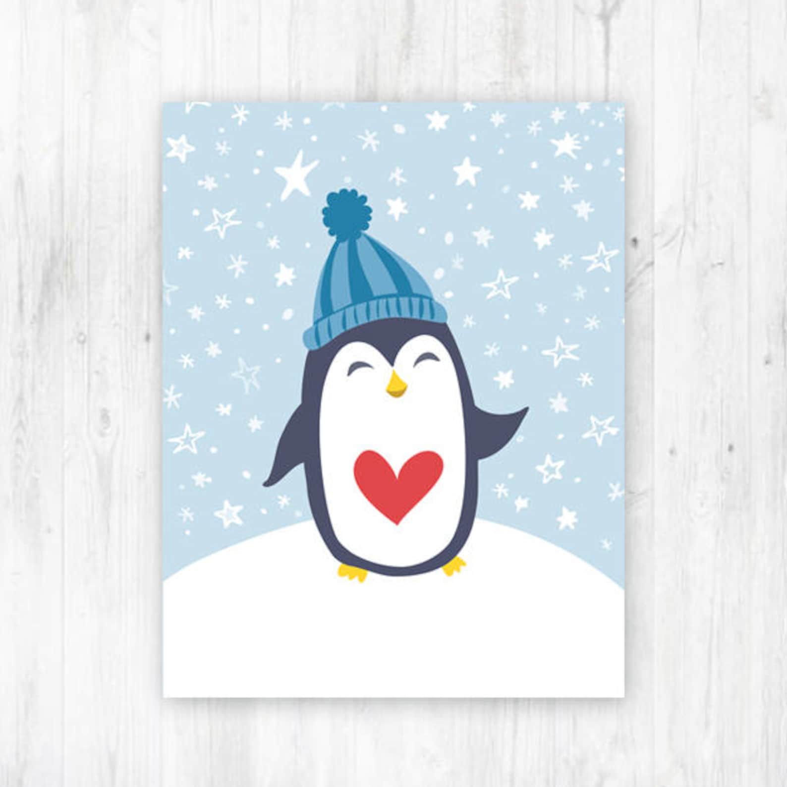 Printable Christmas Card - Penguin Holiday Card - Instant Download ...