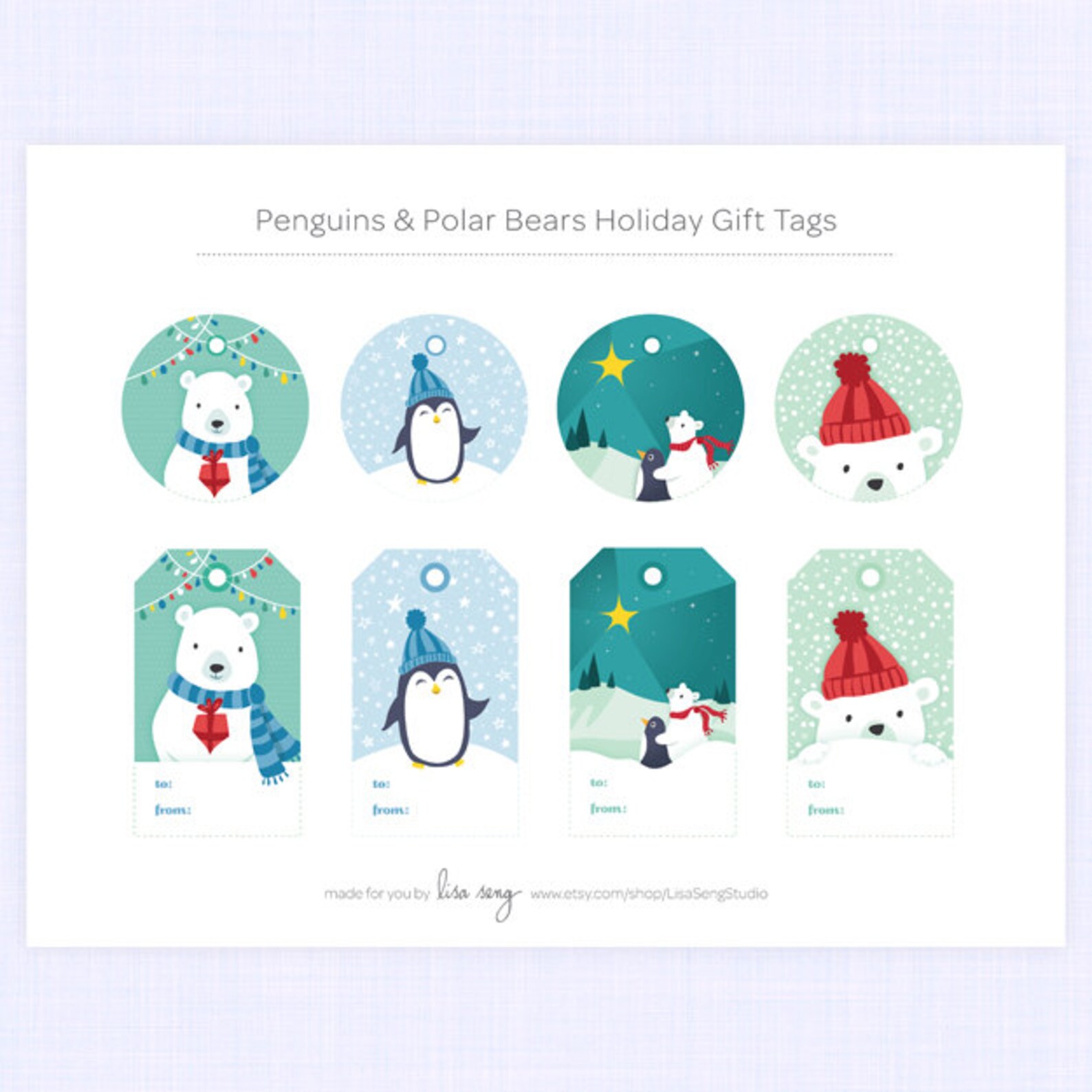 Printable Christmas Gift Tags - Printable Holiday Gift Tags - Penguins ...