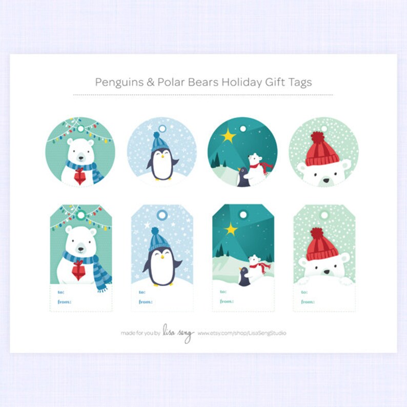Printable Christmas Gift Tags - Printable Holiday Gift Tags - Penguins ...
