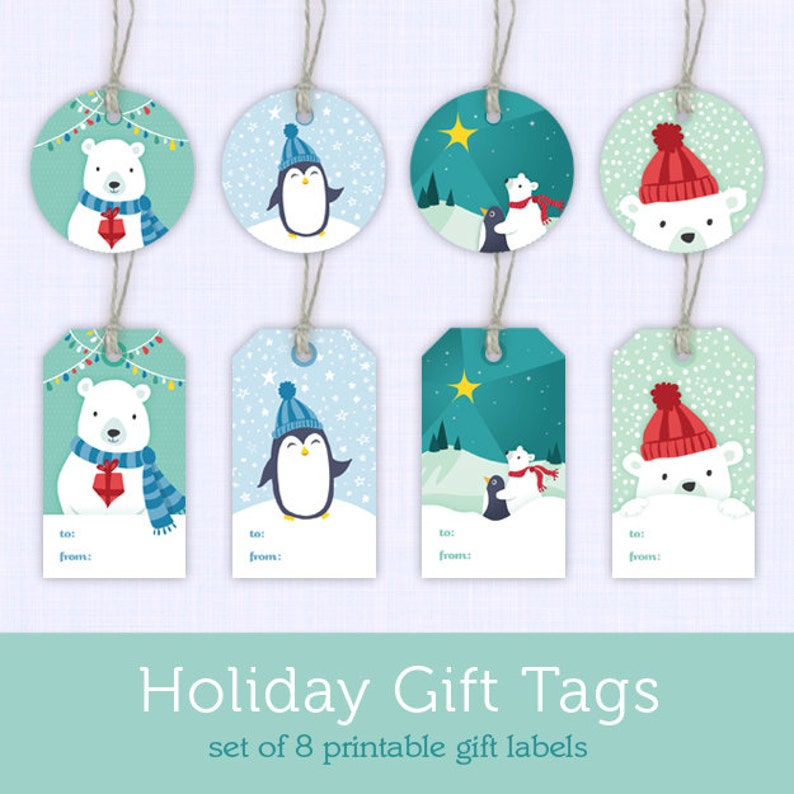 Printable Christmas Gift Tags - Printable Holiday Gift Tags - Penguins ...
