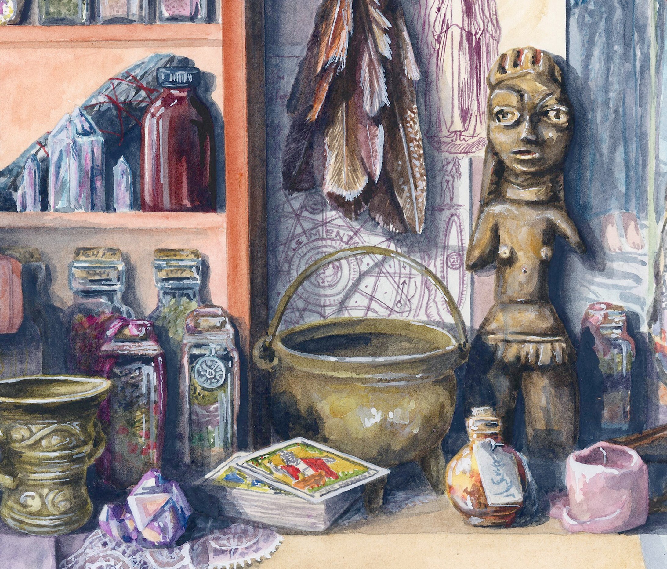 Witchcraft Altar Poster, Watercolor Spiritual Painting, Magical Still ...