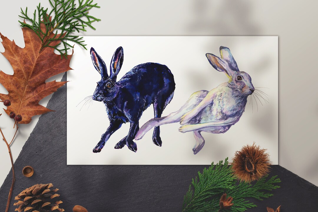 Rabbits Art Print, Wild Hare Poster - Etsy