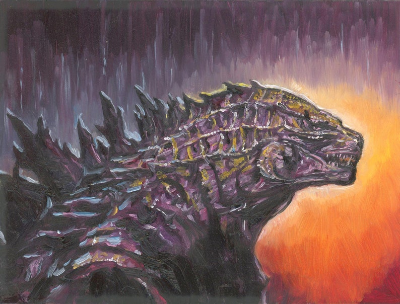 Pequeña pintura al óleo de Godzilla: arte kaiju pintado a mano - Etsy ...