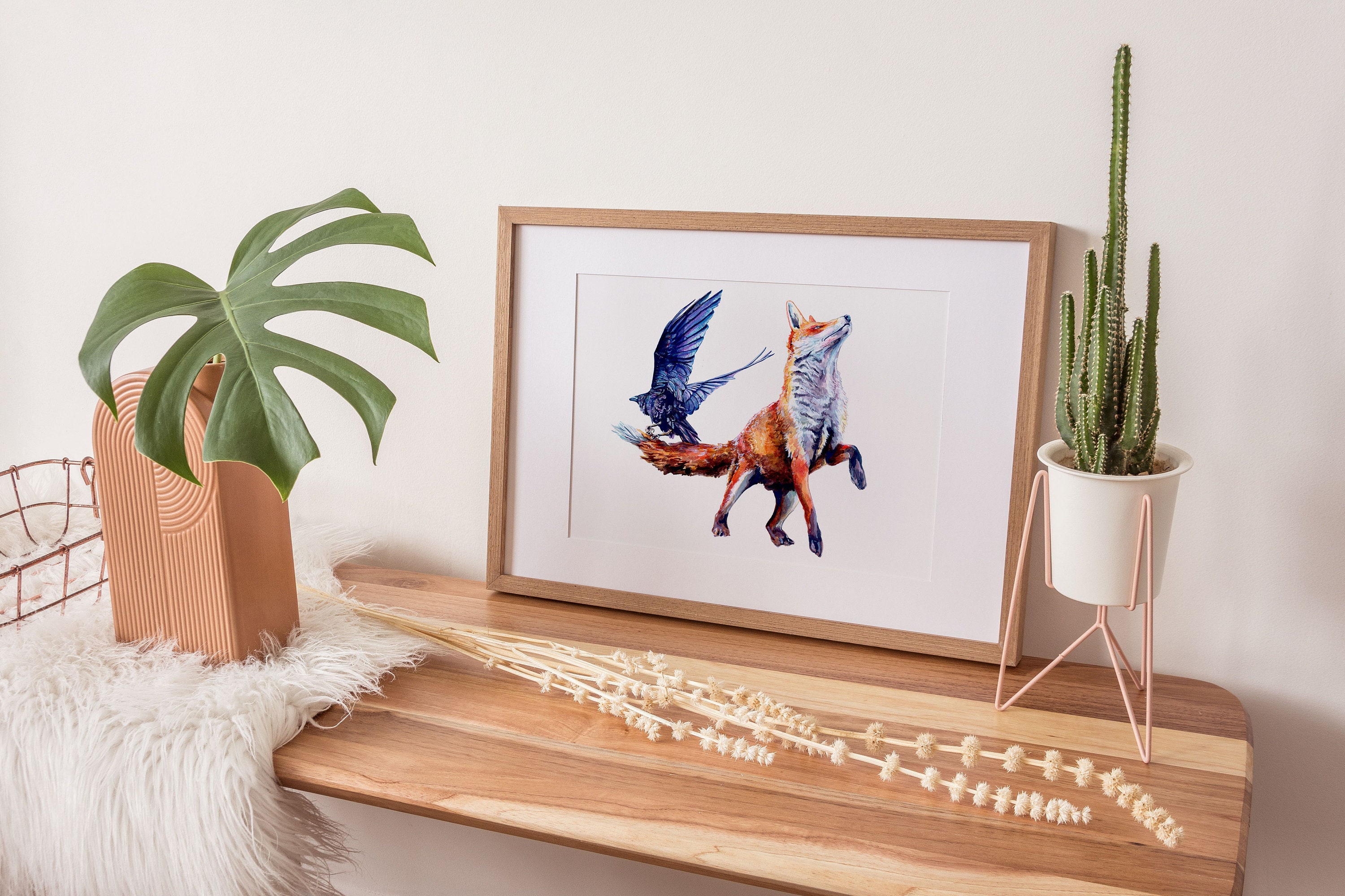 Fox and Raven Poster, Folk Art Print, Watercolor Fox, Painted Crow ...