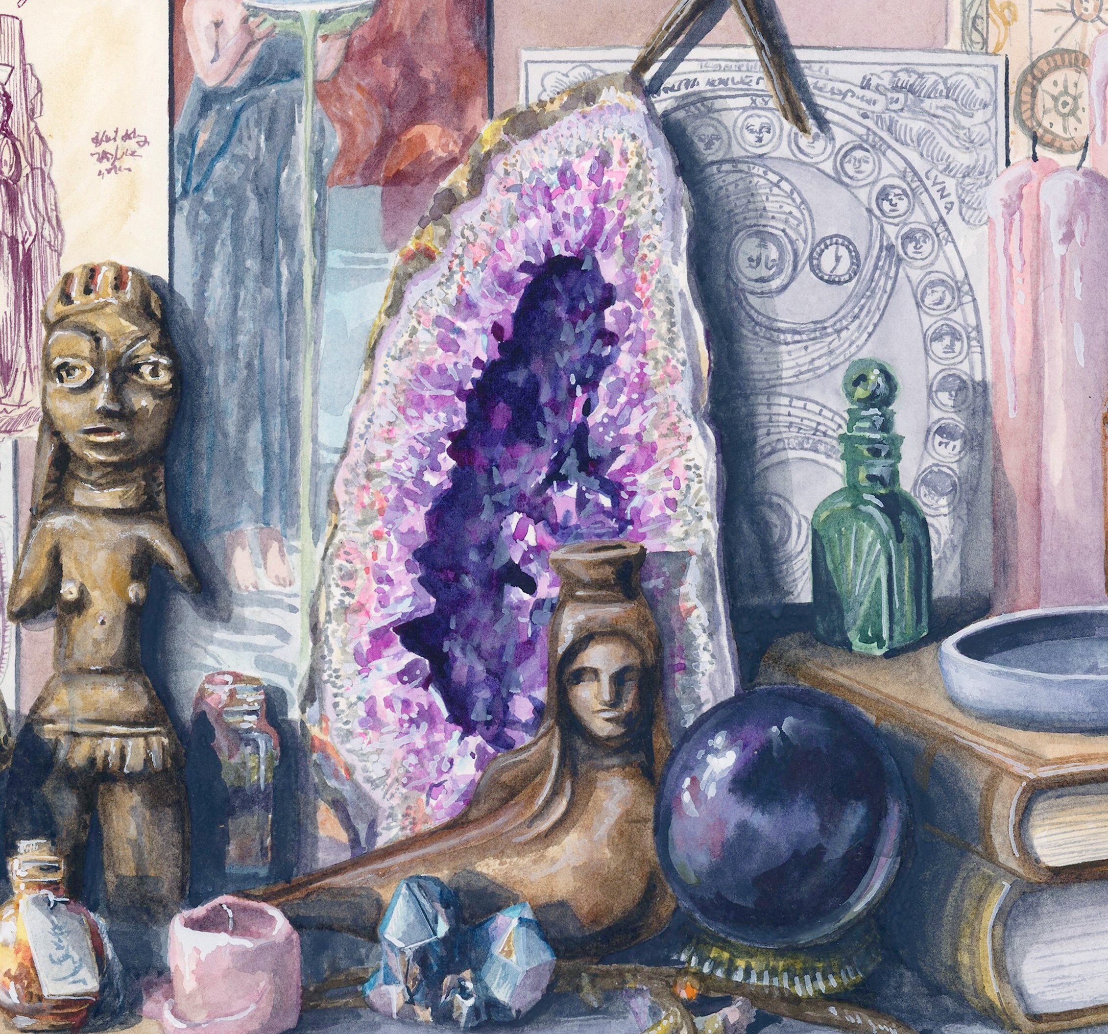 Witchcraft Altar Poster, Watercolor Spiritual Painting, Magical Still ...