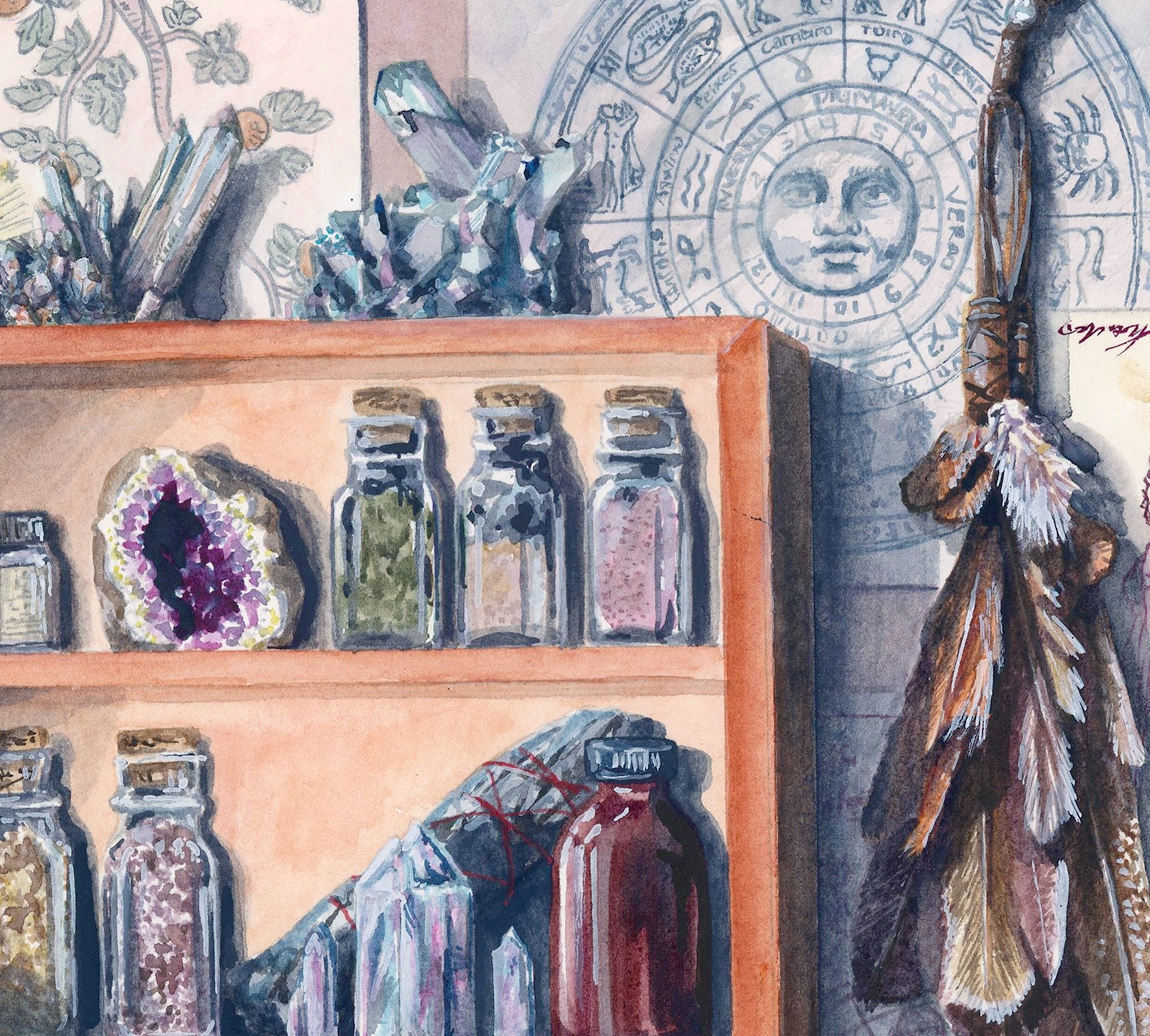 Witchcraft Altar Poster, Watercolor Spiritual Painting, Magical Still ...
