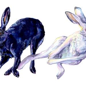 Rabbits Art Print, Wild Hare Poster - Etsy