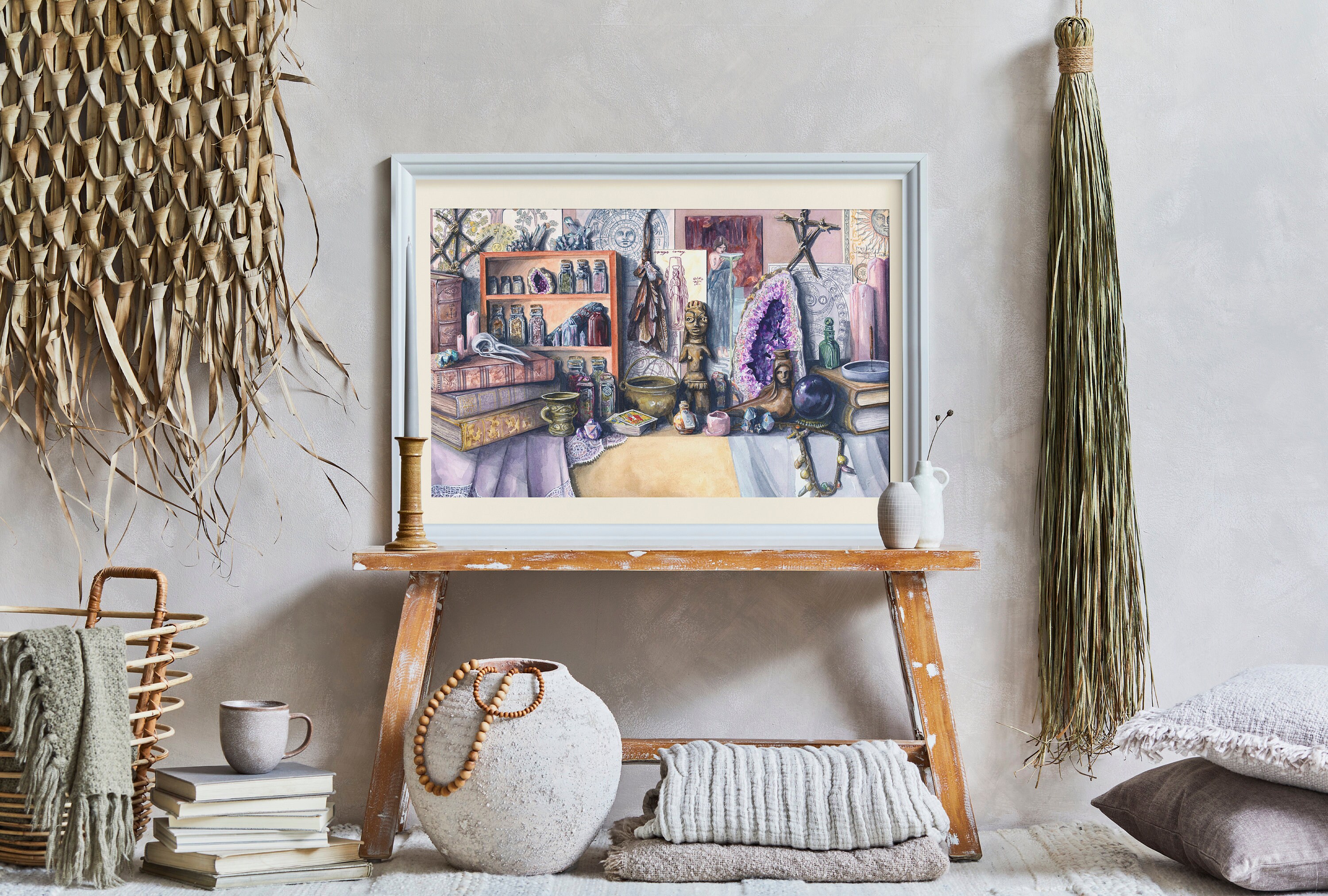 Witchcraft Altar Poster, Watercolor Spiritual Painting, Magical Still ...