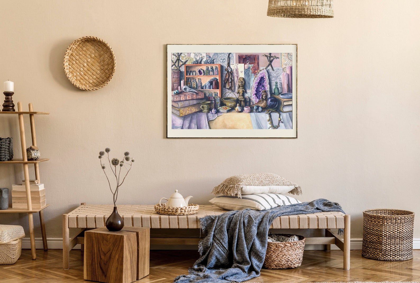 Witchcraft Altar Poster, Watercolor Spiritual Painting, Magical Still ...