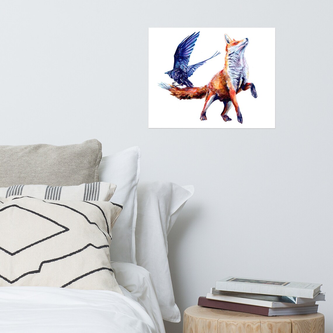 Fox and Raven Poster Folk Art Print Watercolor Fox Painted - Etsy