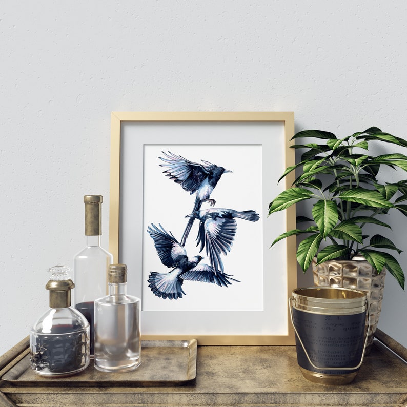 Magpies Art Print Bird Poster - Etsy