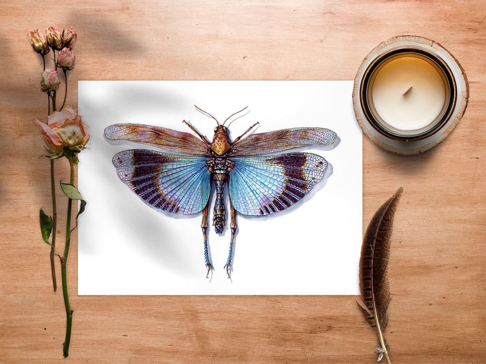 Blue Grasshopper Art Print, Insect Poster - Etsy