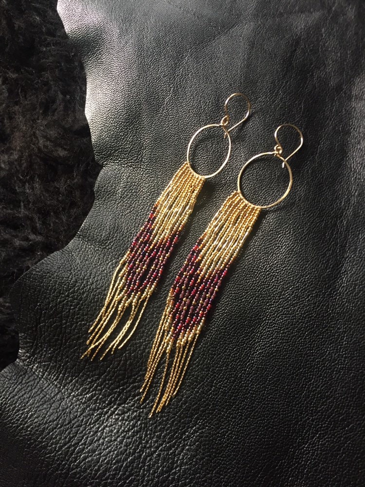 Maui Swan Designs Maroon and Gold Seed Bead Earrings 14K Gold Filled ...