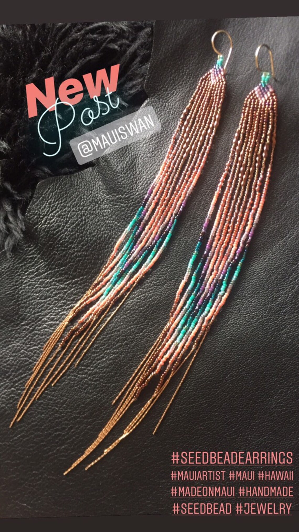 Maui Swan bronzy Beach Sunset Glass Seed Bead Earrings Rose Gold Chain ...