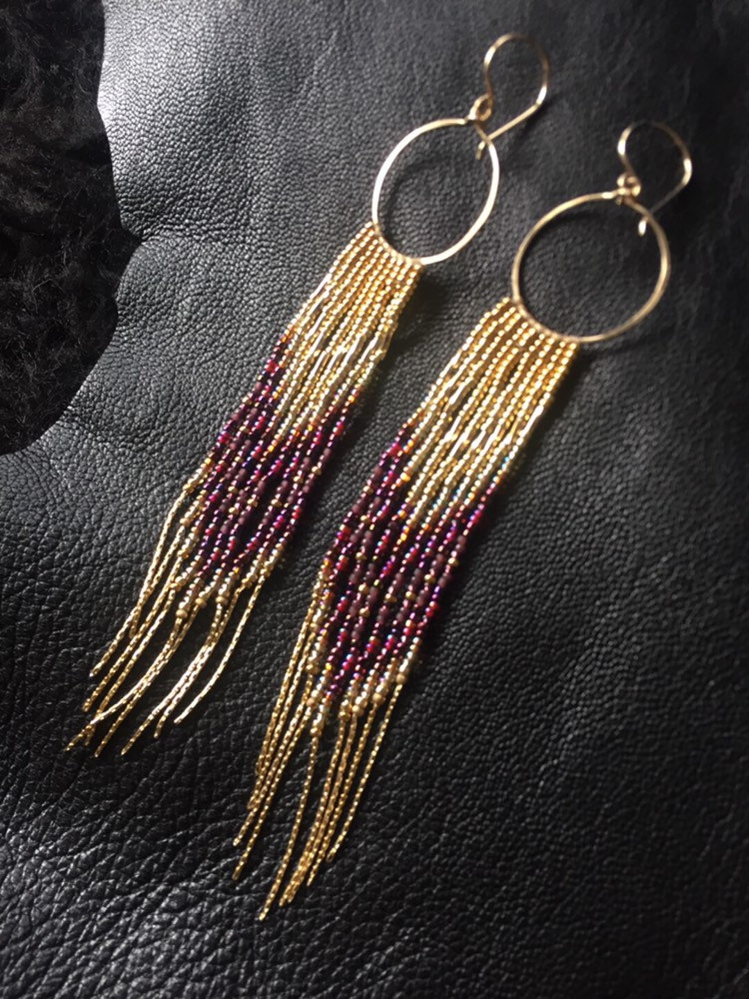 Maui Swan Designs Maroon and Gold Seed Bead Earrings 14K Gold Filled ...