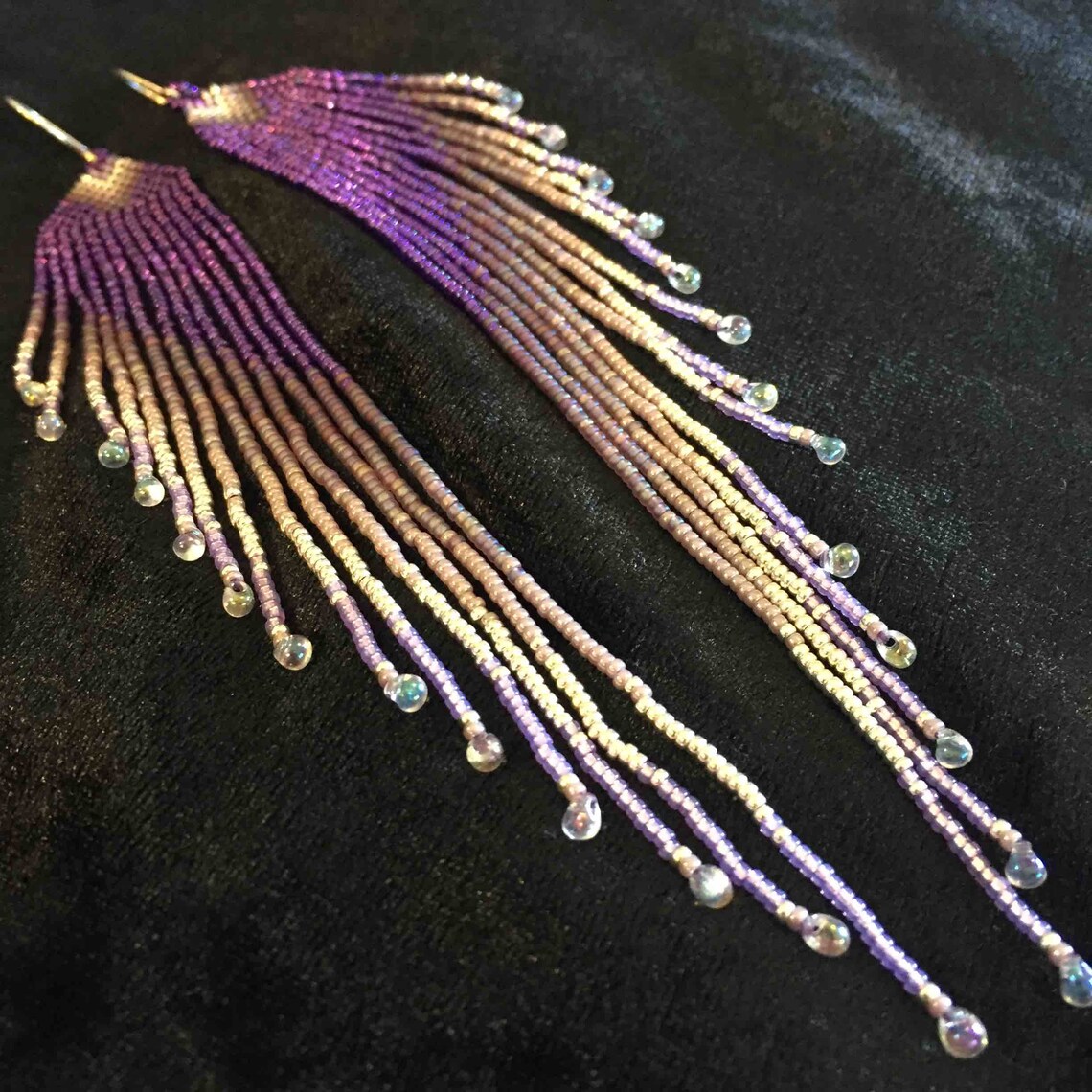 Silvery Purple Waterfall Delicate Long Seed Bead Handmade - Etsy