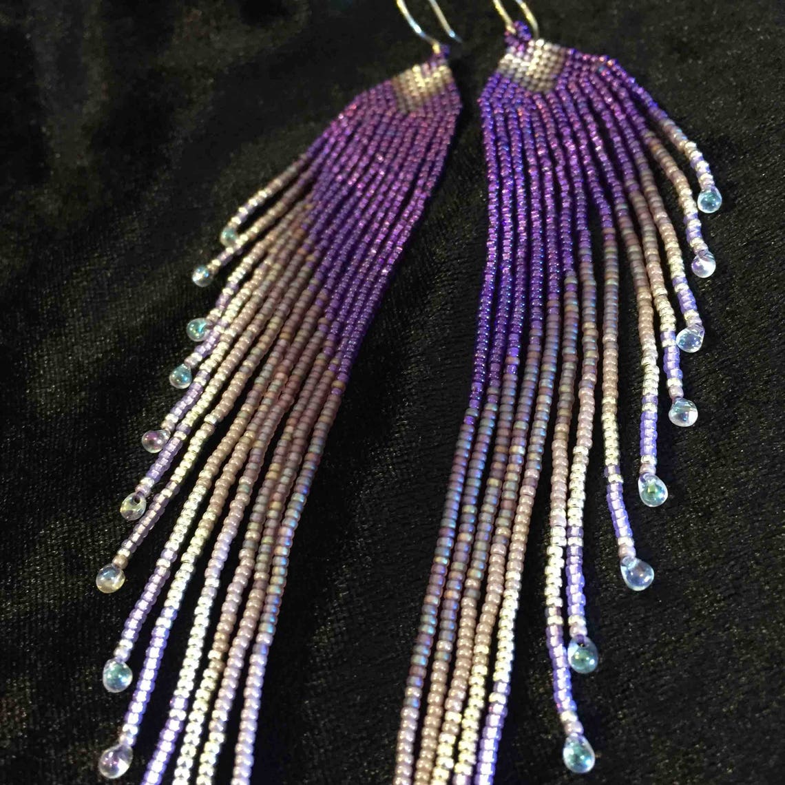 Silvery Purple Waterfall Delicate Long Seed Bead Handmade - Etsy