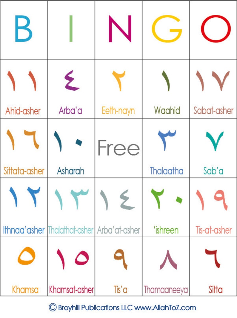 Arabic Number's Bingo Cards - Etsy
