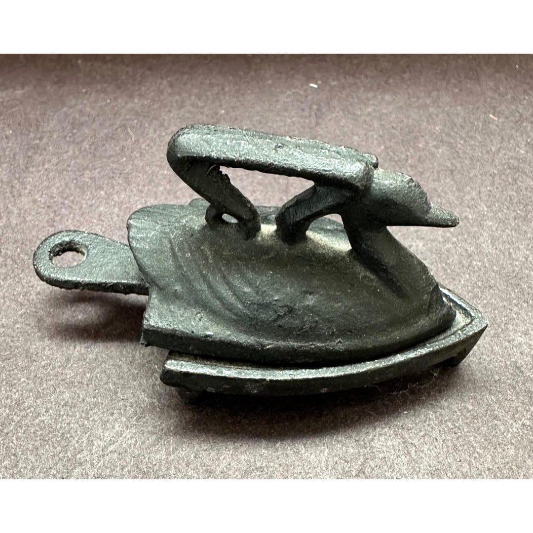 Vintage Cast Iron Miniature Sad Iron With Trivet Stand Doll House ...
