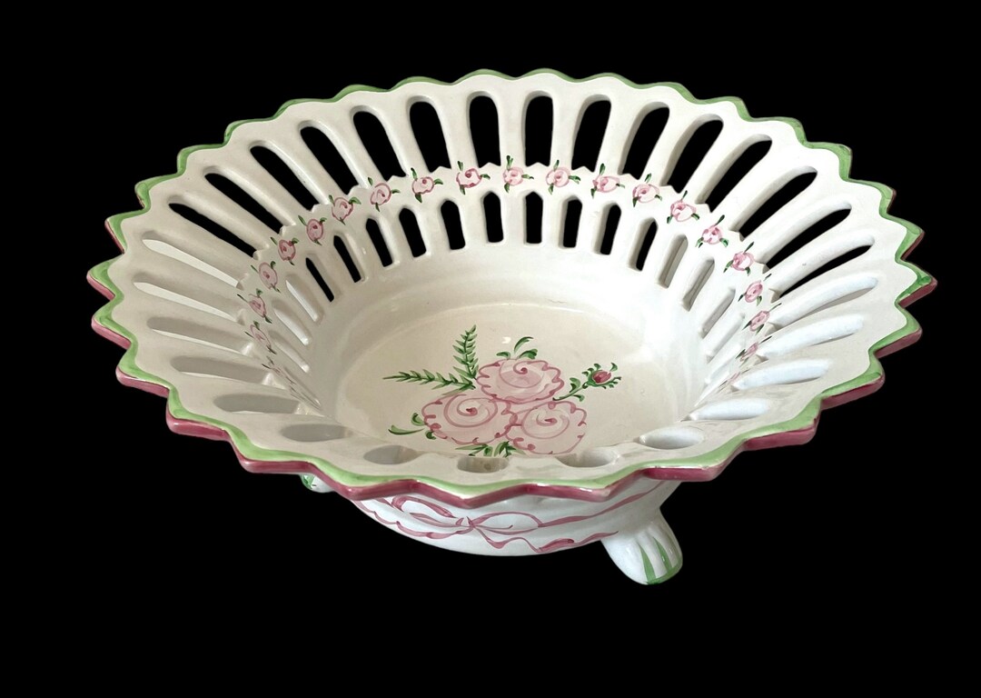 Vessel Portugal Reticulated Porcelain Centerpiece Bowl Claw Foot 11.25 ...