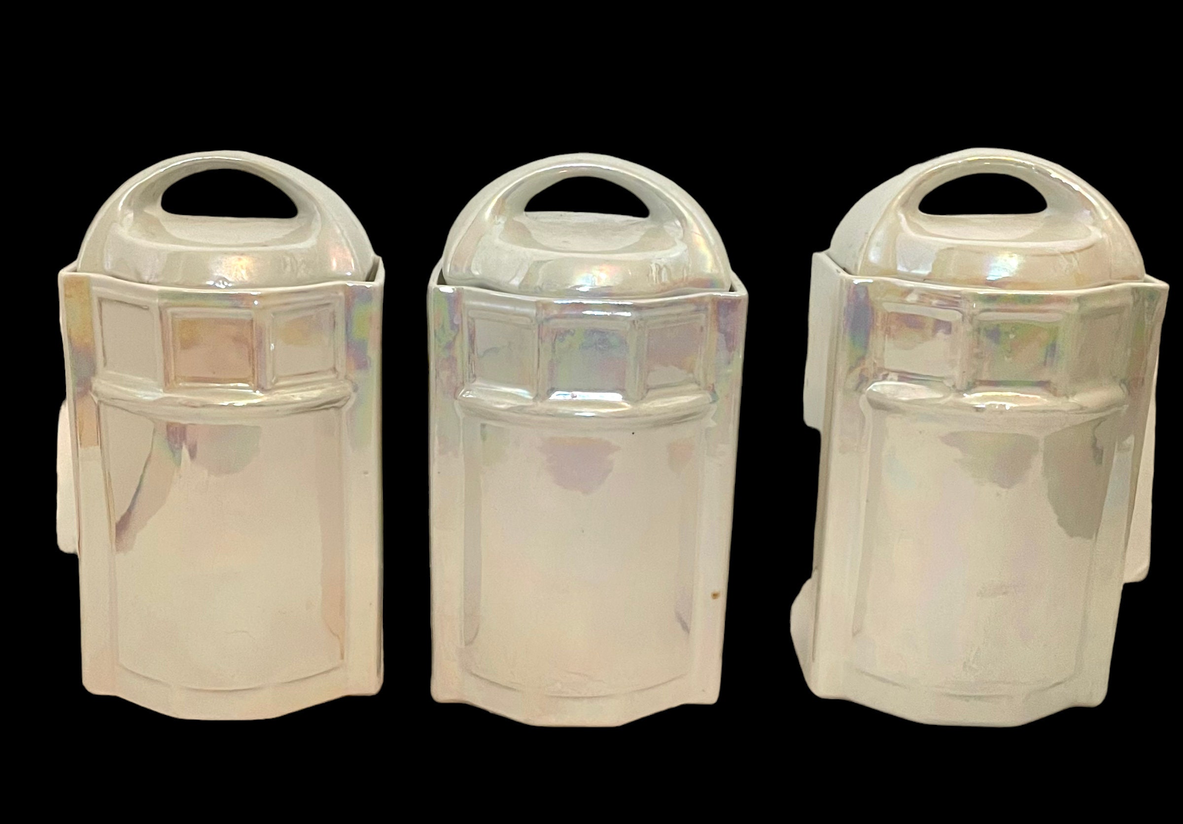 Antique Opalescent German Lusterware Canister Set 6 Large Jars With ...