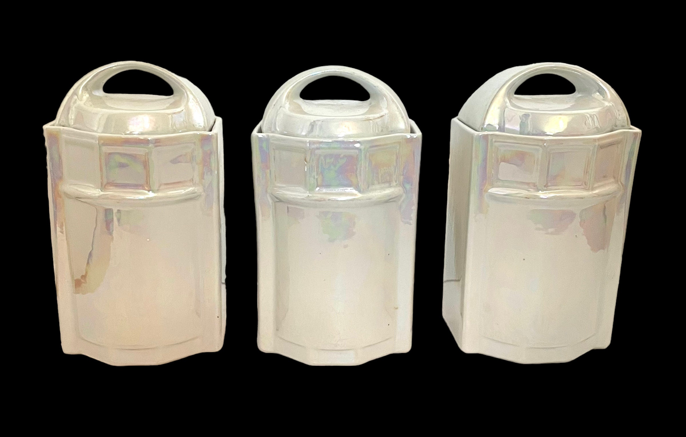 Antique Opalescent German Lusterware Canister Set 6 Large Jars With ...