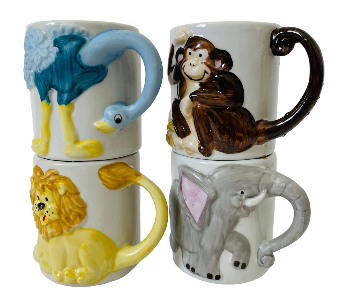 JSNY Vintage Zoo Animal Mugs. Set of 4 - Etsy