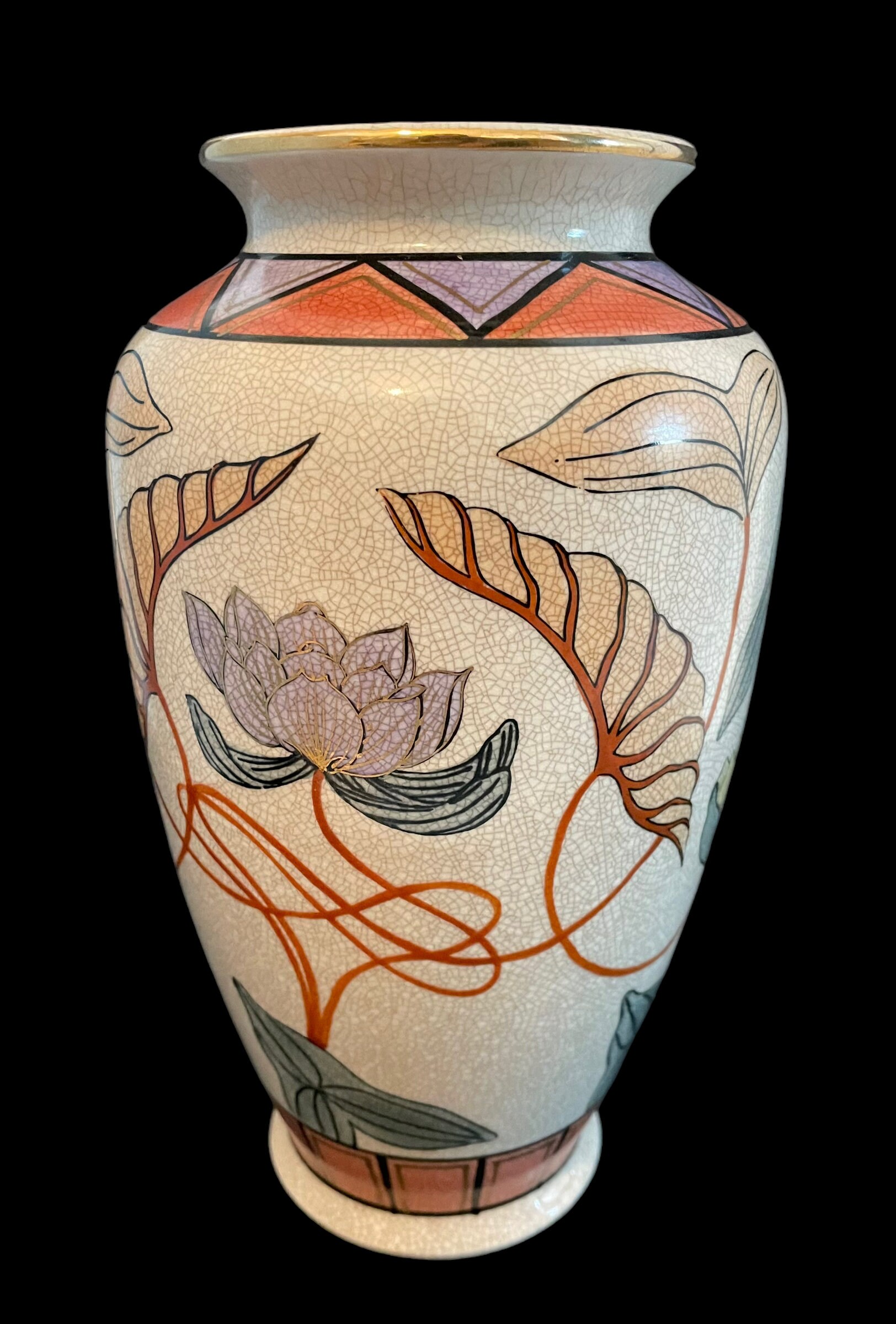Kutani Satsuma TOYO VASE SIGNED Hand Painted Japan Blue Lotus Flower ...