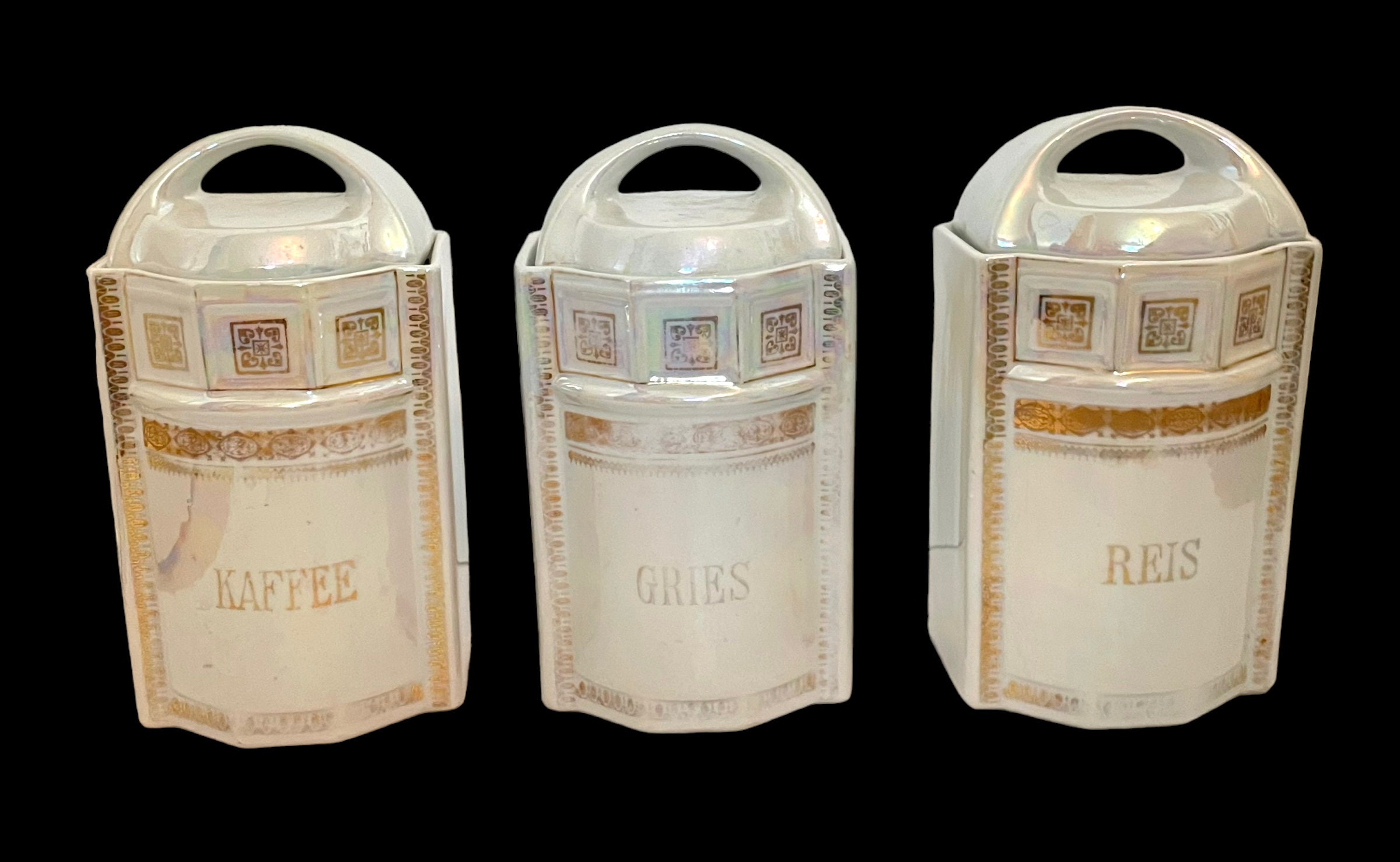 Antique Opalescent German Lusterware Canister Set 6 Large Jars With ...