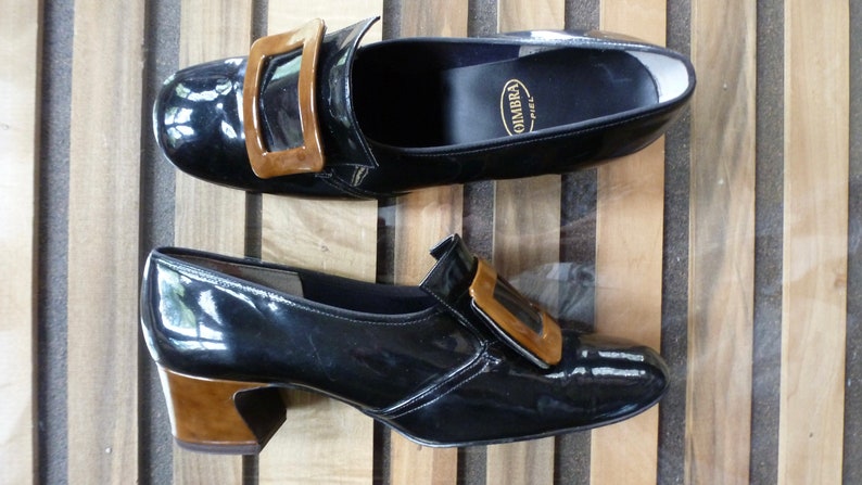 Patent Leather Pilgrim Buckle Two Tone Shoes 1970s Vintage - Etsy