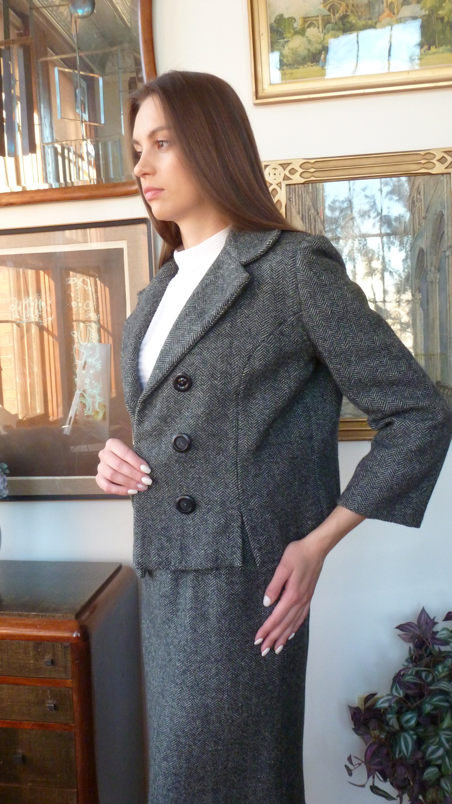 1950s Couture Suit Cropped Boxy Jacket Narrow Skirt Double - Etsy