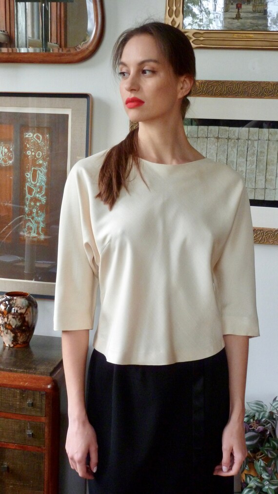 Ivory Blouse Haute Couture Custom Made 1950s Silk Dol… - Gem