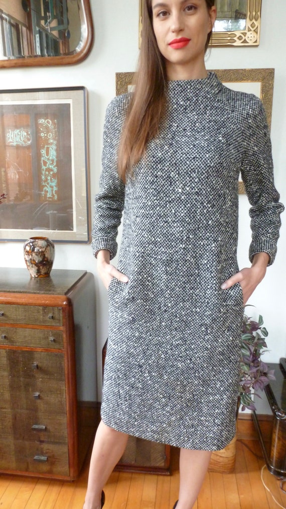 Early 1960s Tweed Dress Rose Light Pink Wool Vintage … - Gem