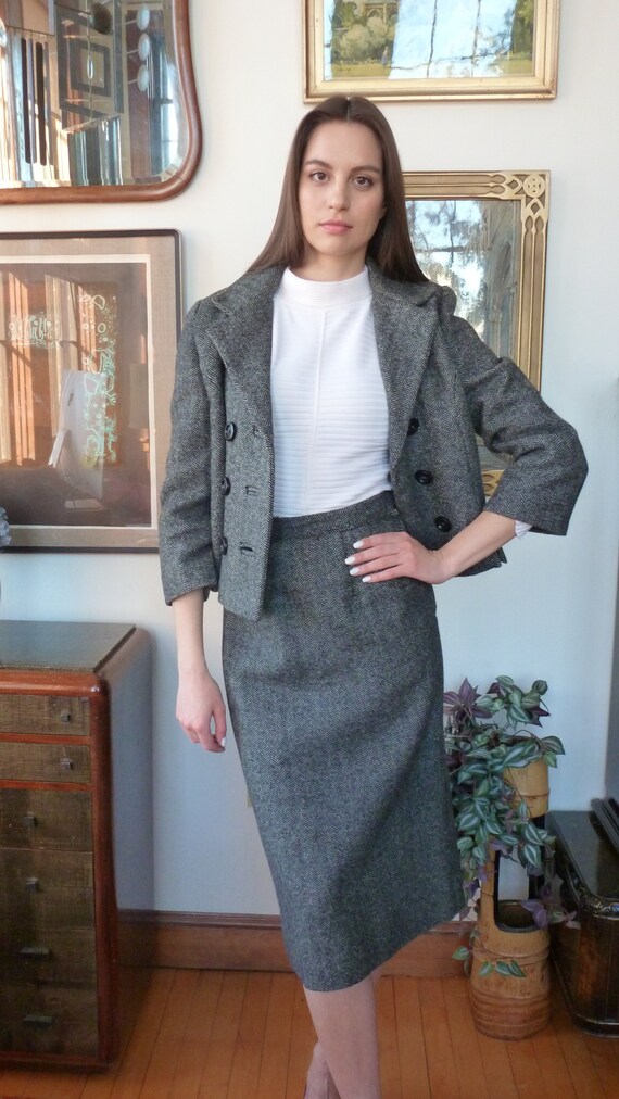 1950s Couture Suit - Cropped Boxy Jacket Narrow Skirt… - Gem