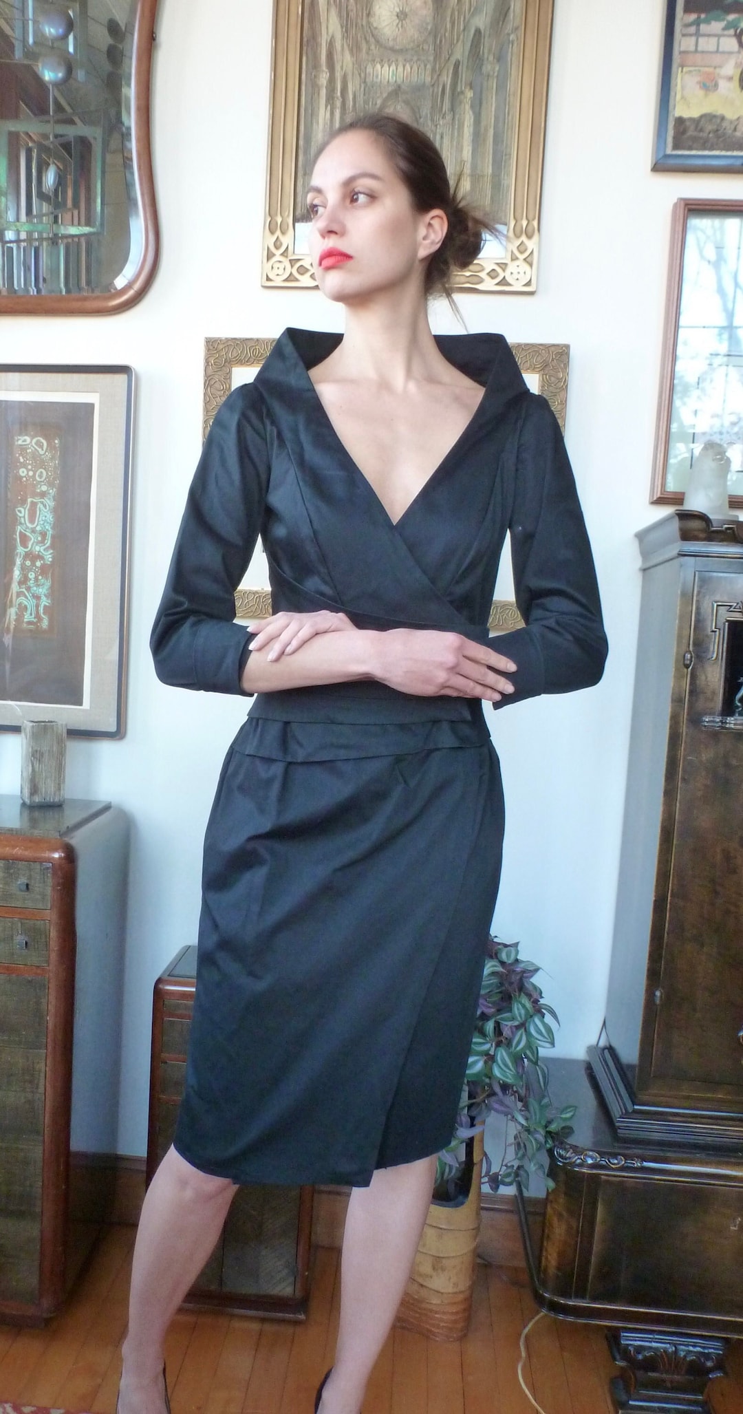 Robert Danes Cocktail Dress NWT 1990s Wrap Around Black Avant Garde ...