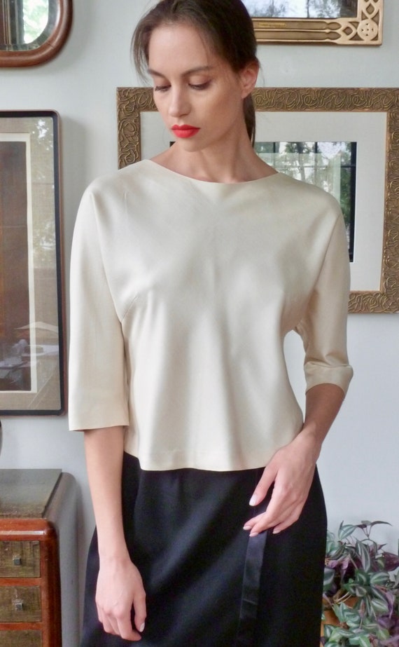 Ivory Blouse Haute Couture Custom Made 1950s Silk Dol… - Gem