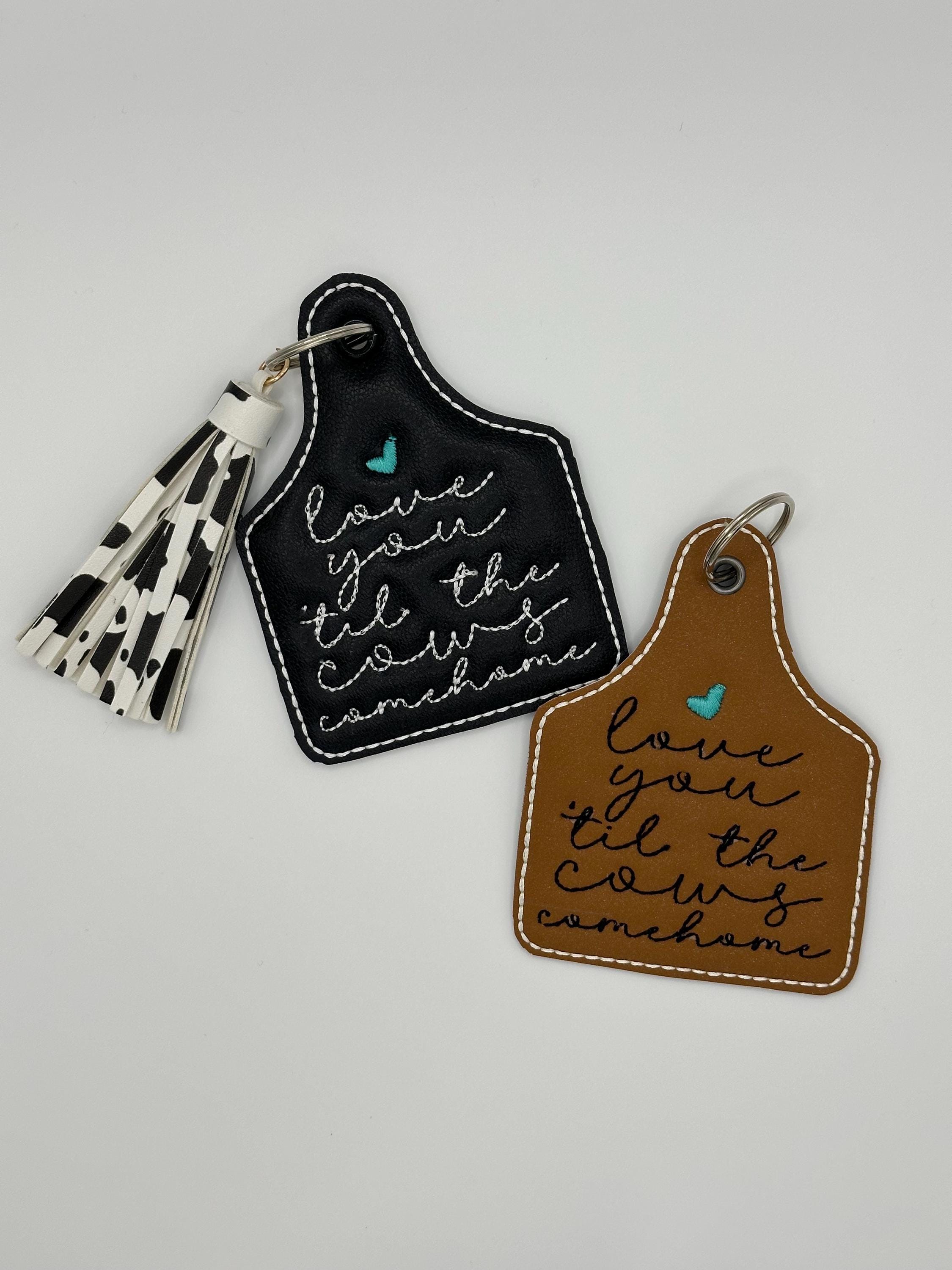 Western Cow Tag / Ear Tag Keychain - Etsy