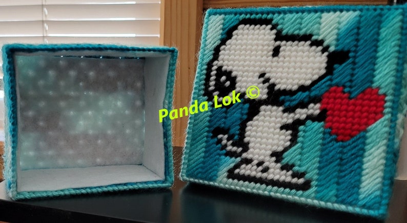Snoopy Love Plastic Canvas Trinket Box With Lid PDF Pattern Only ...